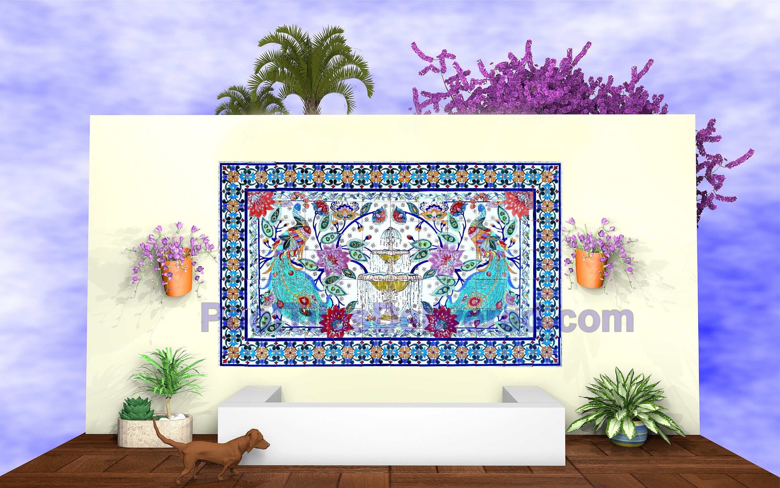 Wall Mural, Facade Decor Peacock – Pool Tiles Delivered
